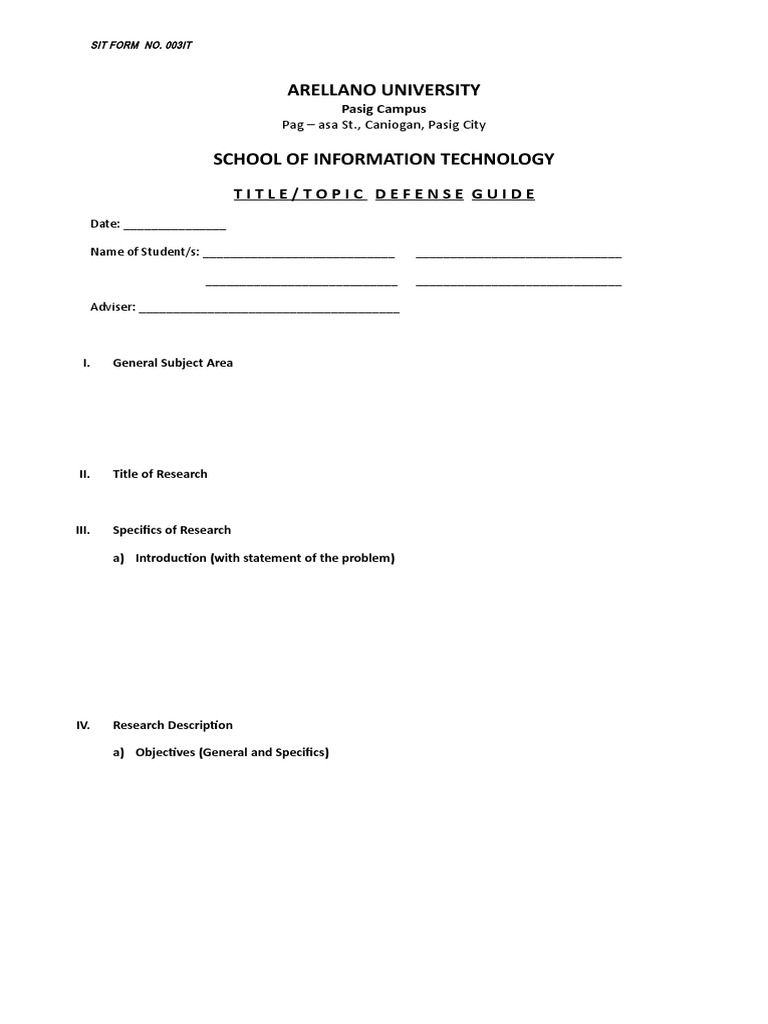 Title Topic Defense Form | PDF