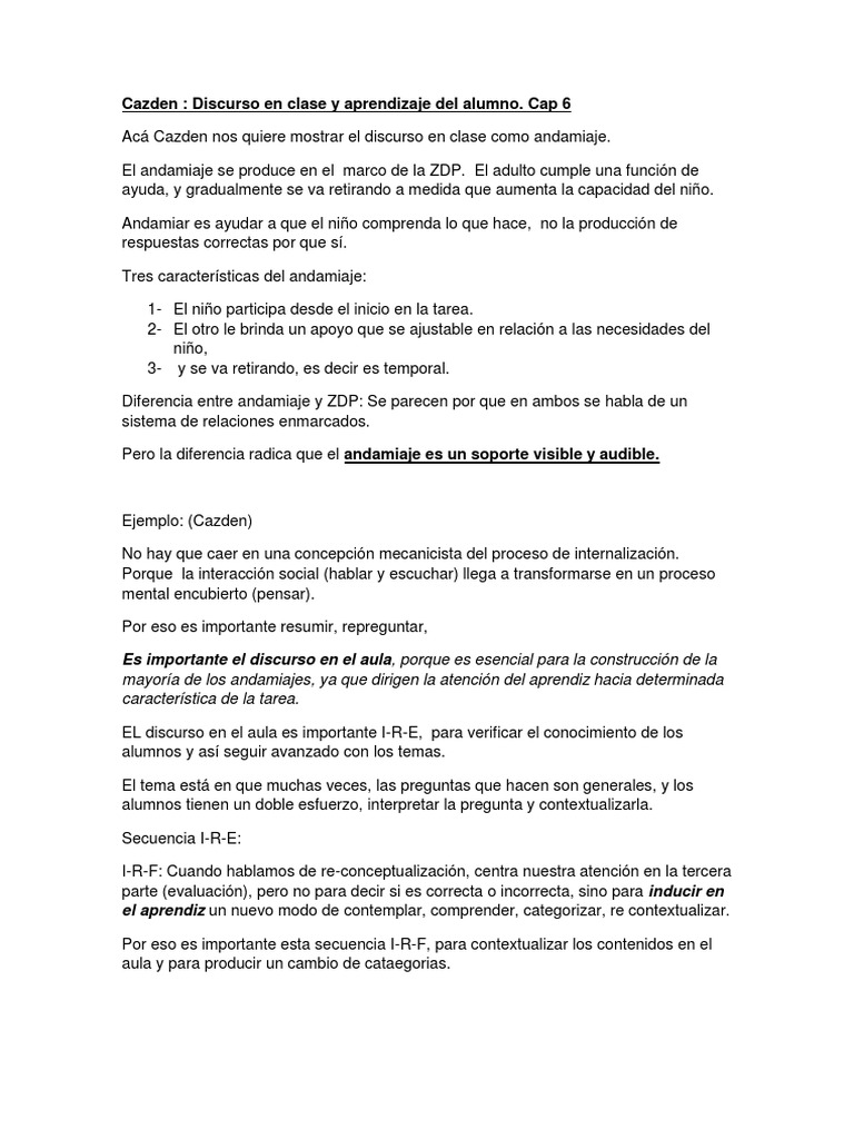 Cazden Andamiaje y ZDP, Discursos | Descargar gratis PDF | Aparición ...