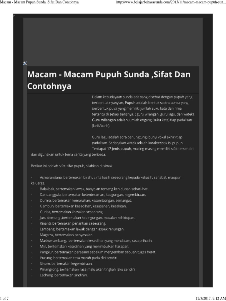 Macam - Macam Pupuh Sunda, Sifat Dan Contohnya | PDF