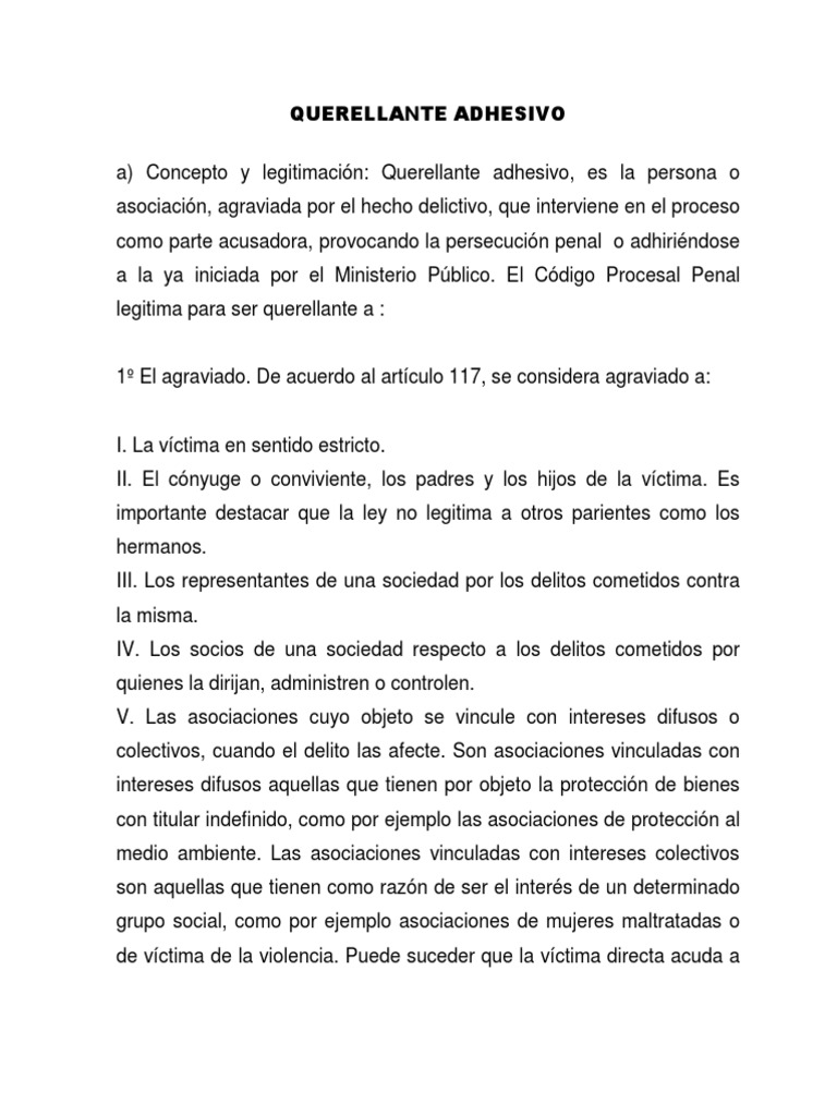 Querellante Adhesivo Original | Derecho penal | Ley procesal