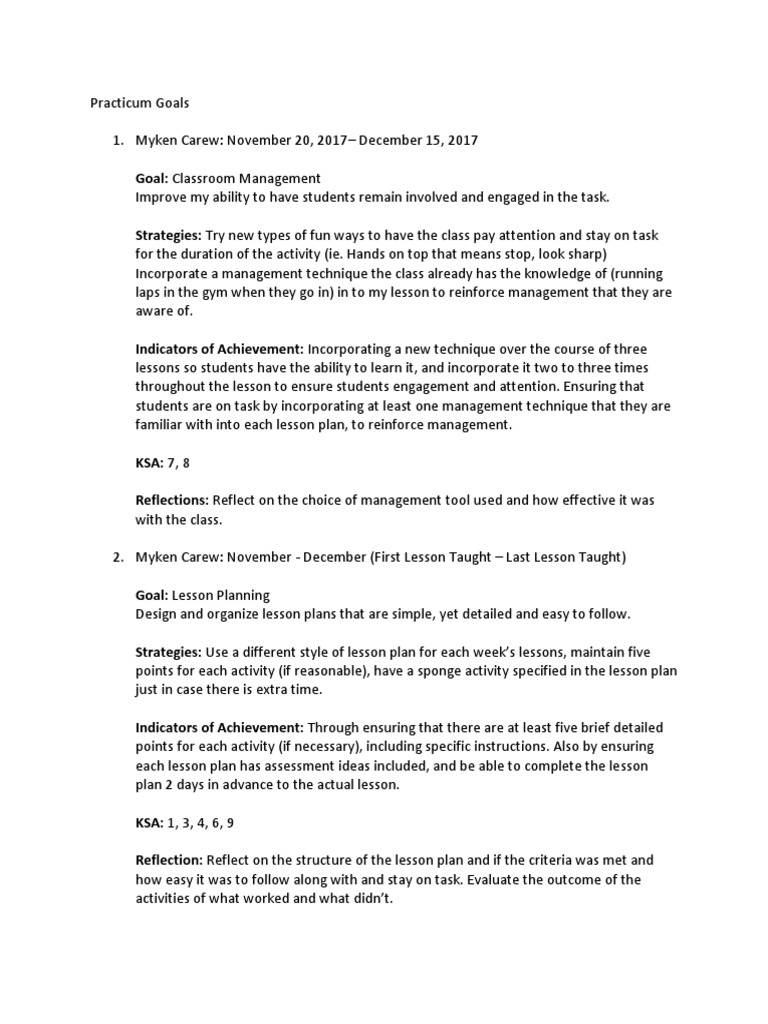 Practicum Goals | PDF | Lesson Plan | Applied Psychology