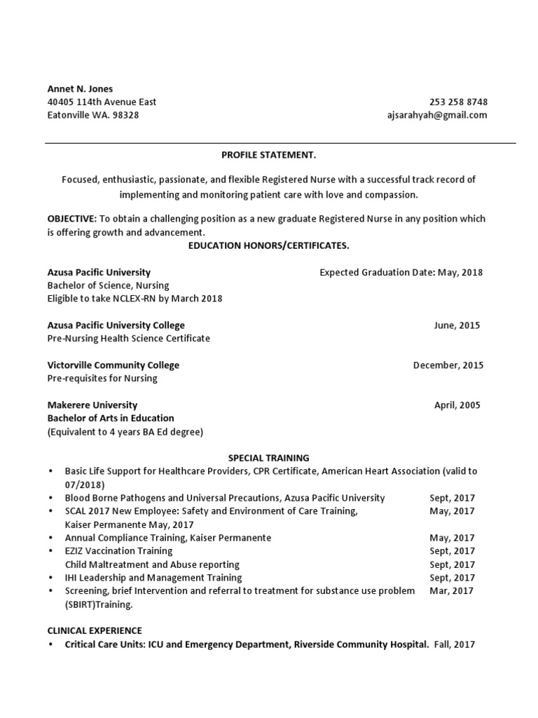 resume | Kaiser Permanente | Nursing