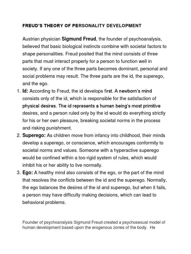 Freud'S Theory of Personality Development | PDF | Id | Motivation
