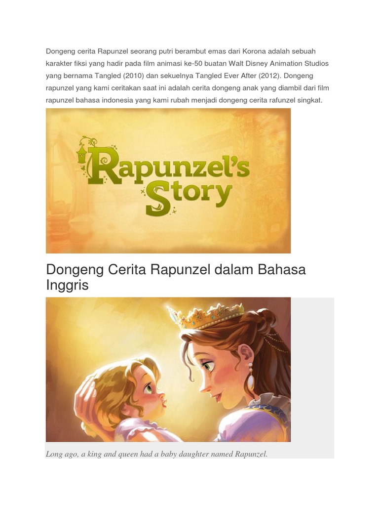 Dongeng Cerita Rapunzel Seorang Putri Berambut Emas Dari Korona Adalah ...