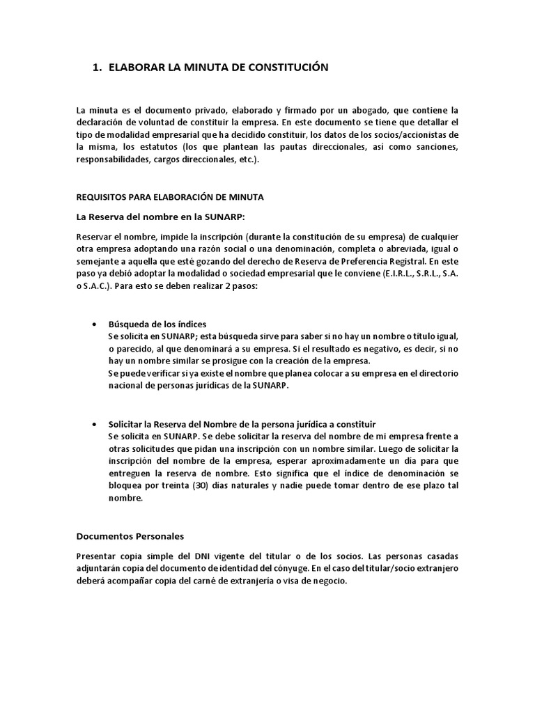 Elaborar La Minuta de Constitución | PDF | Business | Negocios (general)