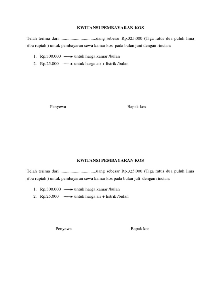 Kwitansi Pembayaran Kos | PDF | Griya & Taman | Sains & Matematika