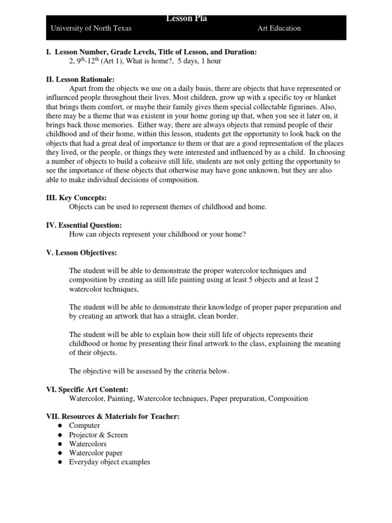 Lesson Pla: I. Lesson Number, Grade Levels, Title of Lesson, and ...