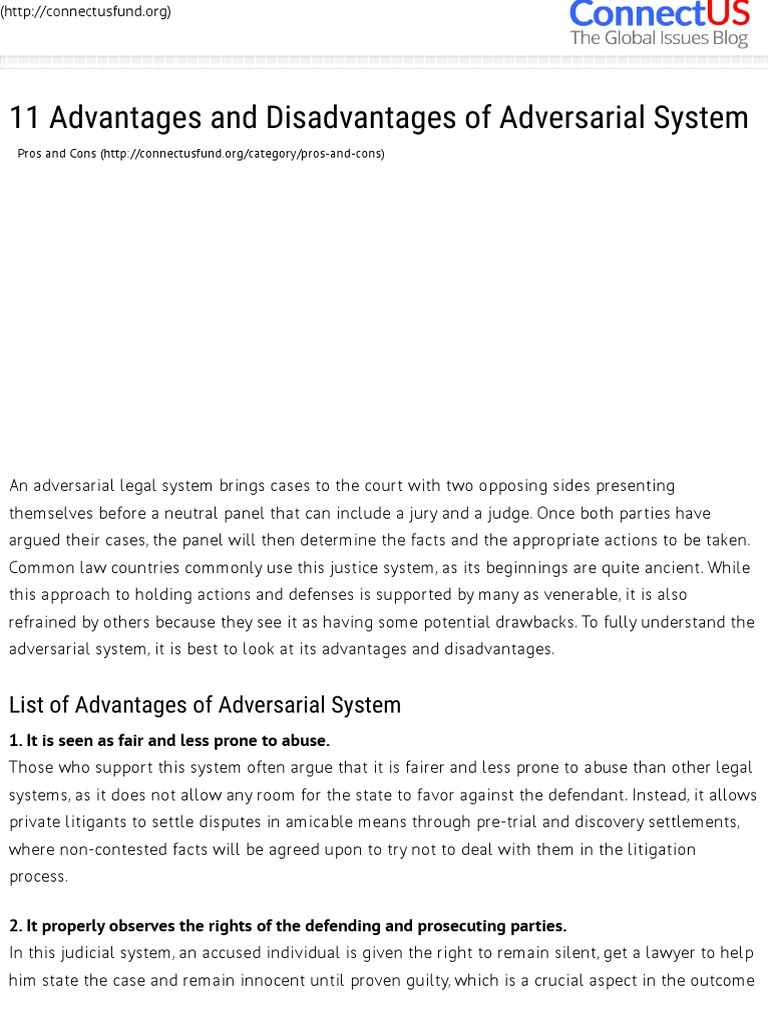 Adv and Disadv of Adversarial System | PDF | Separation Of Powers | Virtue