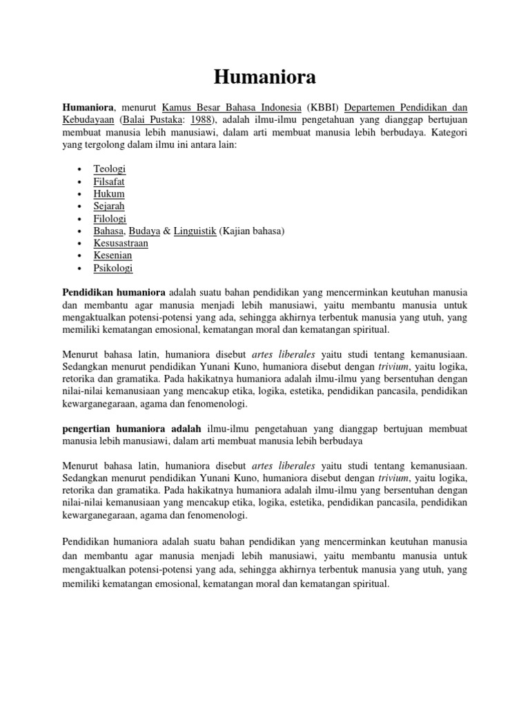 Pengertian dan Pentingnya Humaniora | PDF