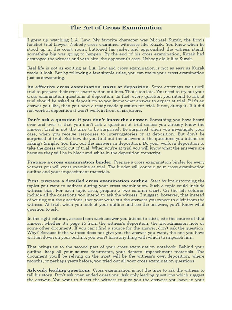 Mastering Cross Examination Techniques | PDF | Cross Examination ...