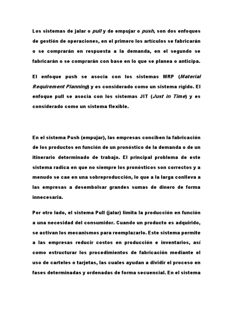 Los Sistemas de Jalar o Pull y de Empujar o Push | PDF | Demanda | Outsourcing