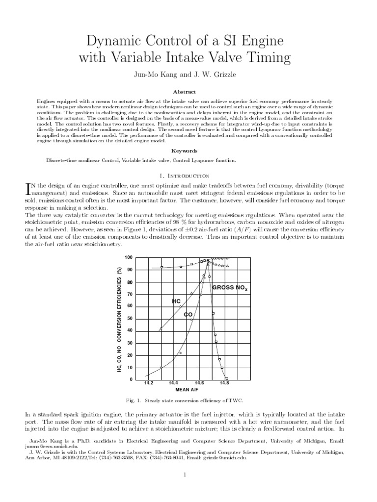 Dynamic Control of A SI Engine With Variable Intake Valve Timing | PDF
