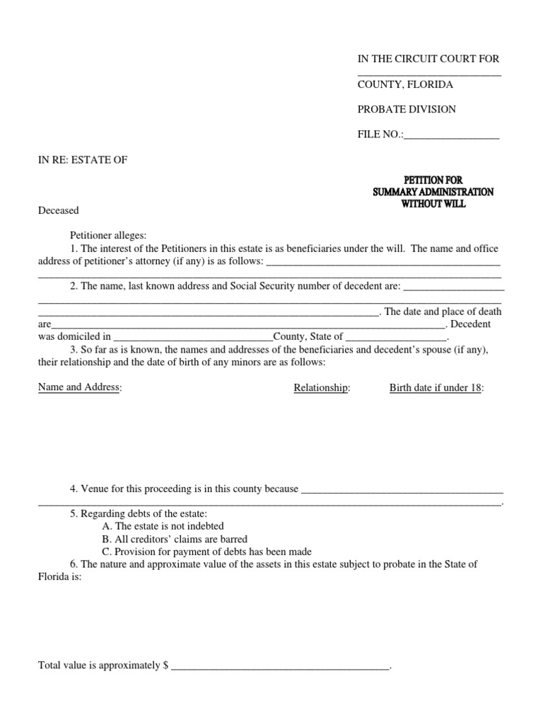 Florida Summary Administration Process | PDF | Probate | Will And Testament