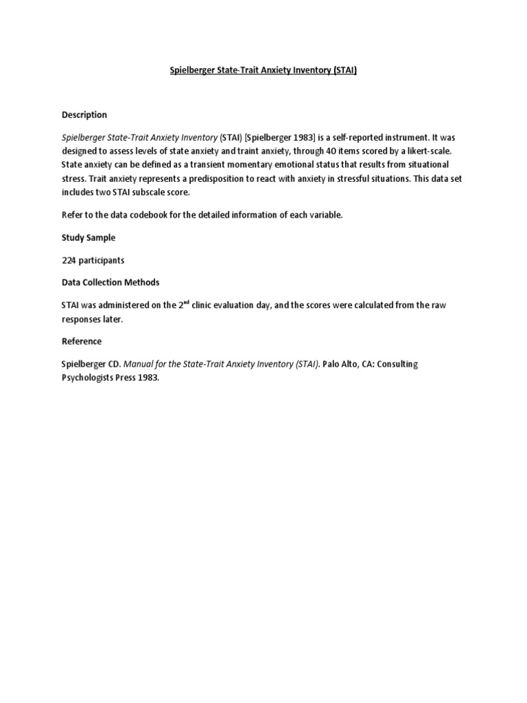Stai PDF | PDF | Psychological Testing | Psychiatry