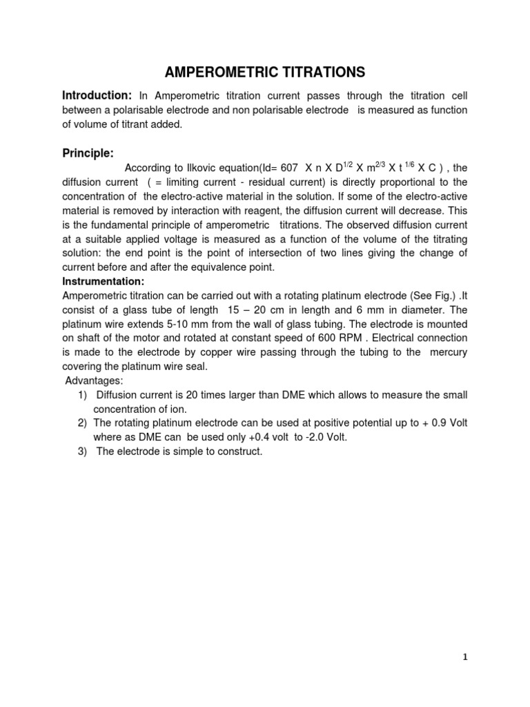 Amperometric Titrations | PDF | Titration | Chemistry