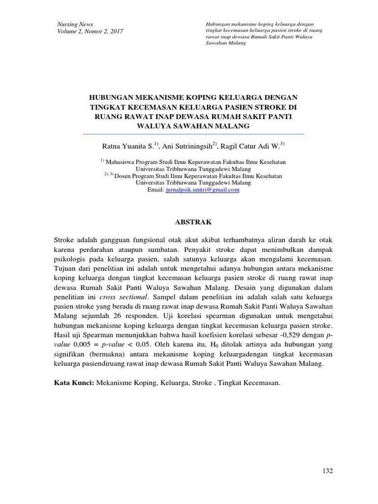 Referensi Hubunga Mekanisme Koping Keluarga Dengan Tingkat Cemas Stroke | PDF