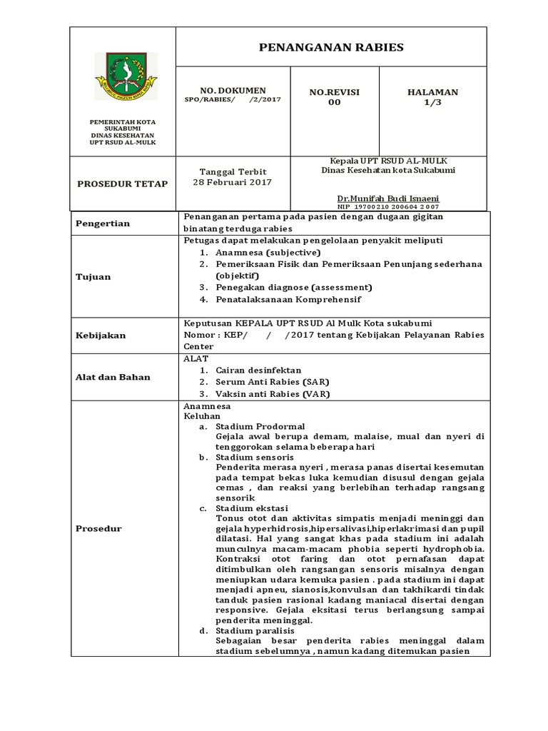 Sop Penanganan Rabies | PDF