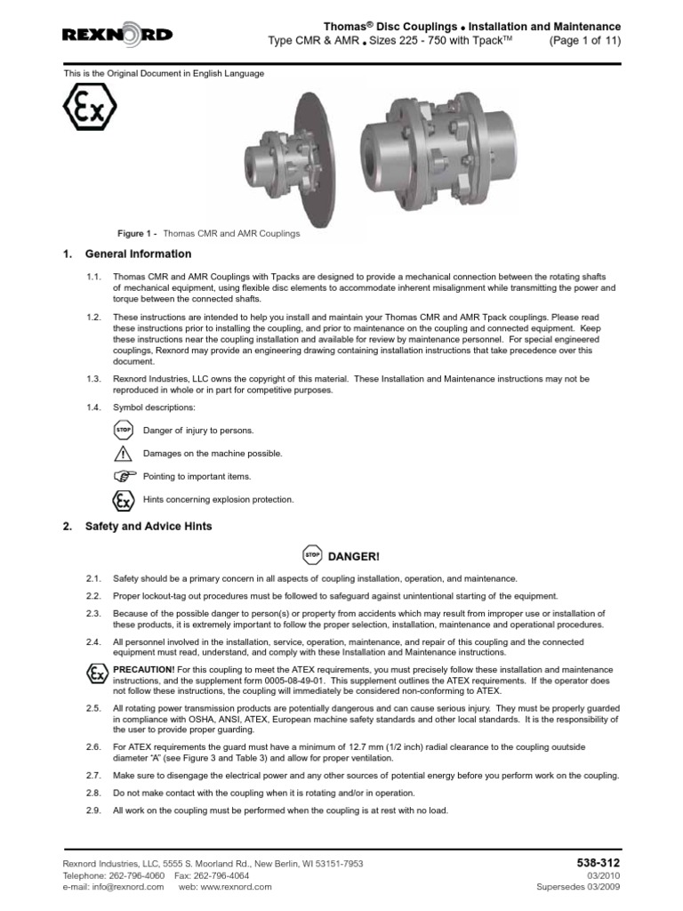 538 312 Thomas Series CMR, AMR, Sizes 225 750 Disc Couplings ...