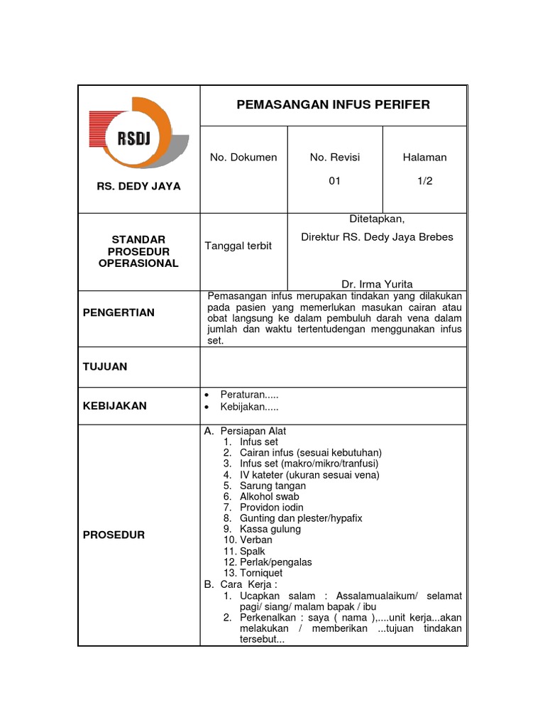 Prosedur Pemasangan Infus Perifer | PDF