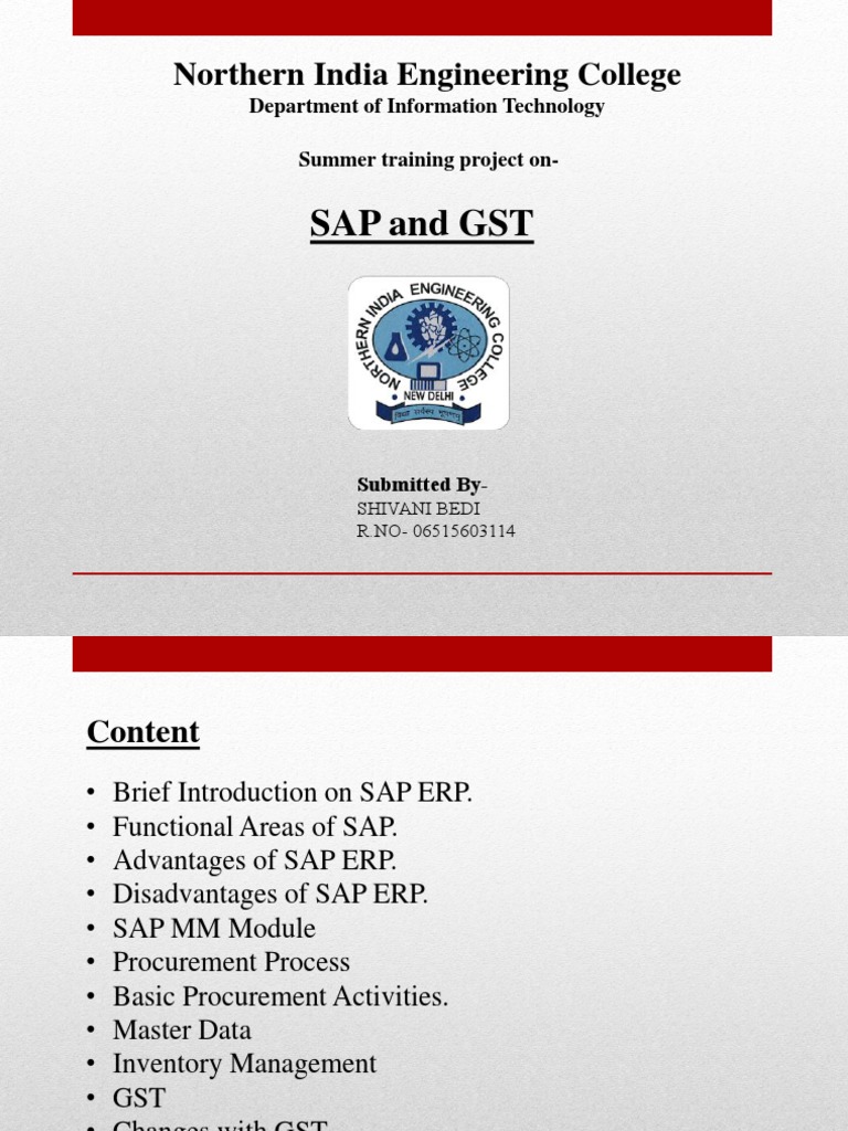 Sap and GST: Northern India Engineering College | PDF | Enterprise ...