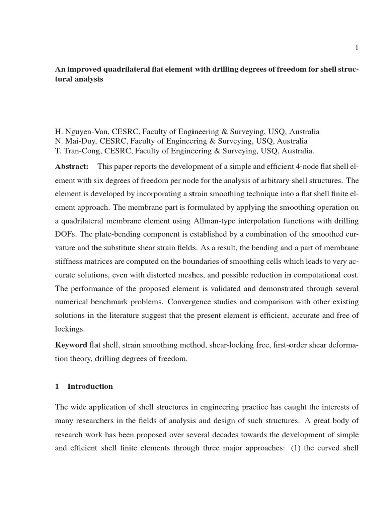 An Improved Quadrilateral Flat Element With Drilling Degrees Of Freedom For Shell Structural 5648