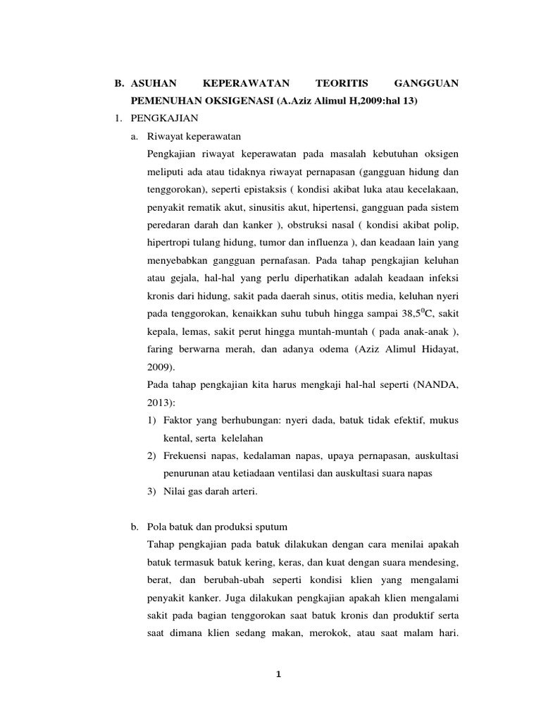 Askep Teoritis Oksigenasi Bab 1 Dan 2 | PDF