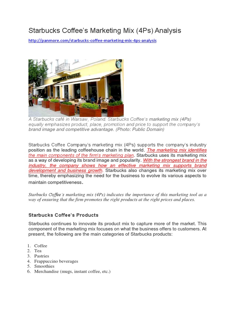 Starbucks Coffee's Marketing Mix Analysis | PDF | Starbucks | Promotion ...