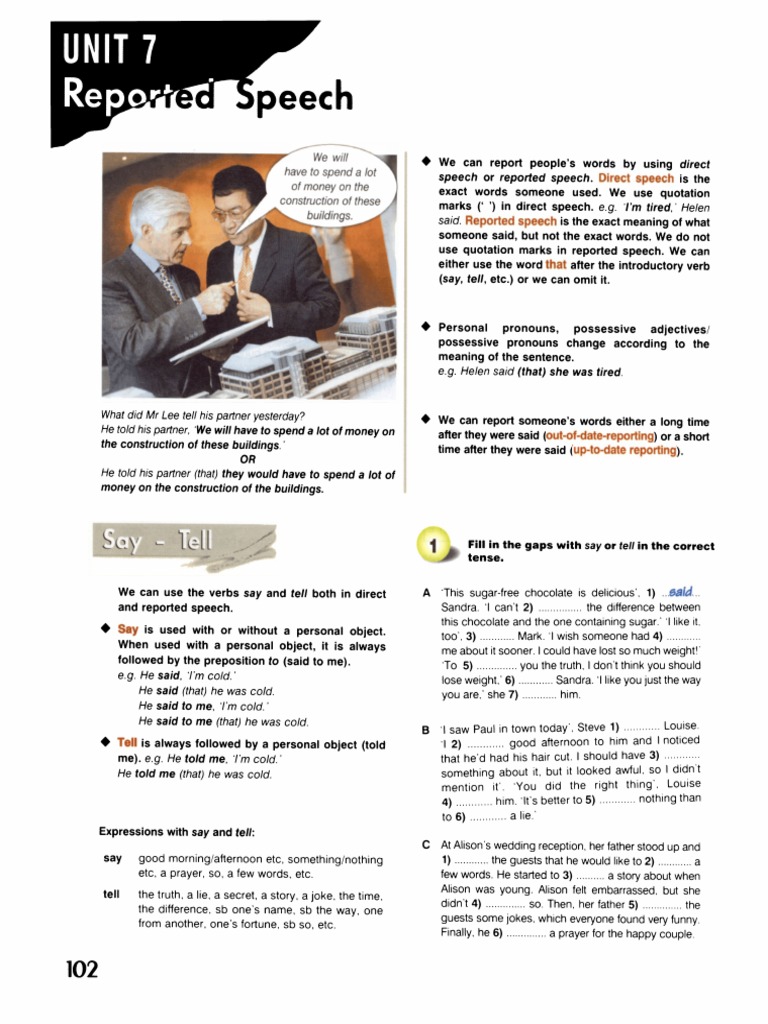 Reported Speech Grammarway4 | PDF