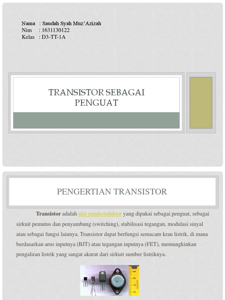 Transistor sebagai Penguat Sinyal Elektronik | PDF