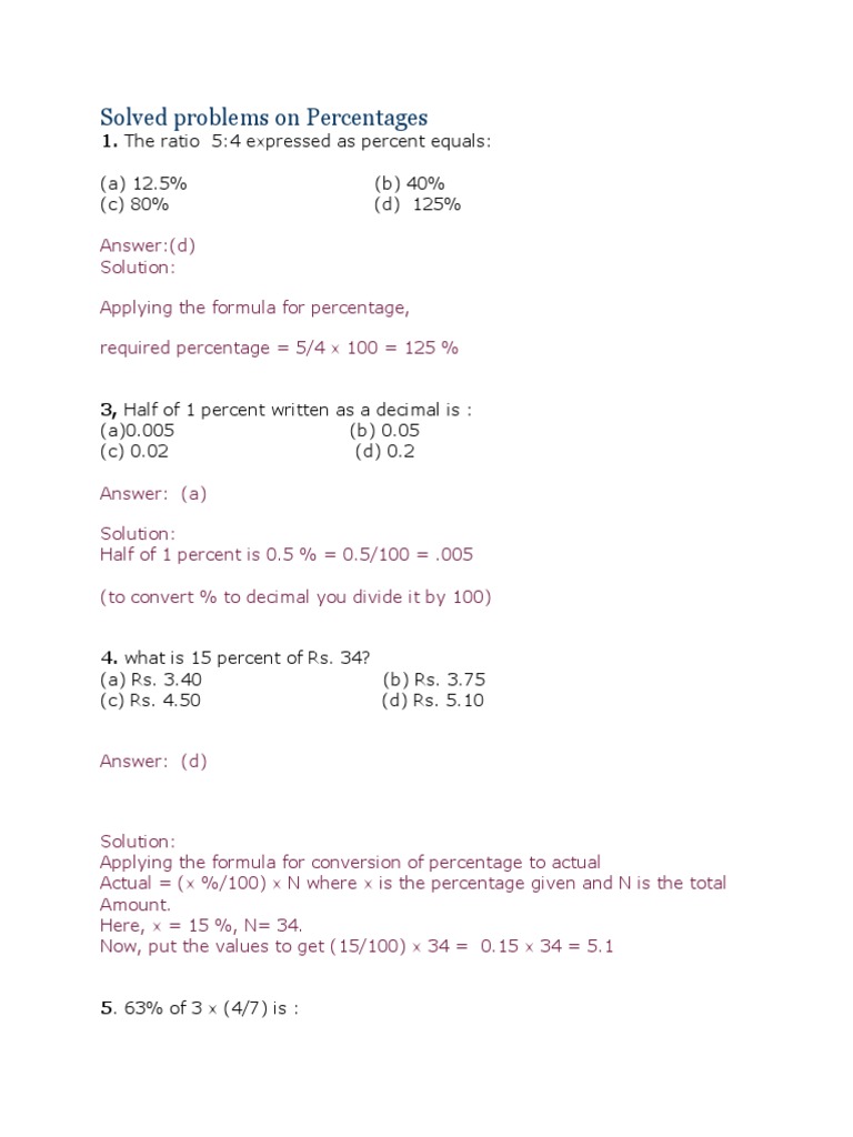 Solving Percentage Problems | PDF | Percentage | Speed