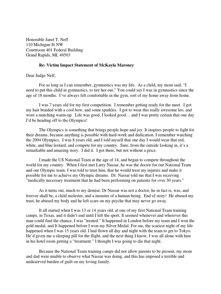 McKayla Maroney victim statement | Sexual Abuse | Crimes