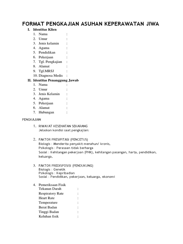 Format Pengkajian Asuhan Keperawatan Jiwa | PDF | Pengembangan Diri | Kesehatan Holistik