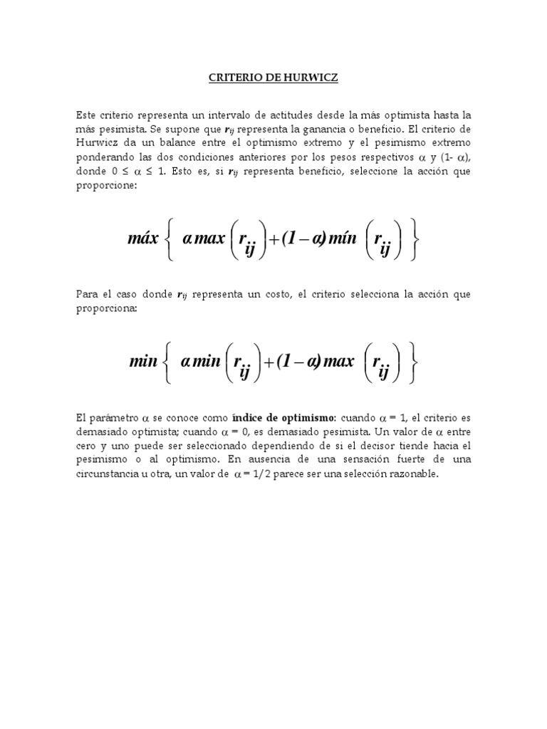 Criterio de Hurwicz PDF | Descargar gratis PDF | Enseñanza de ...