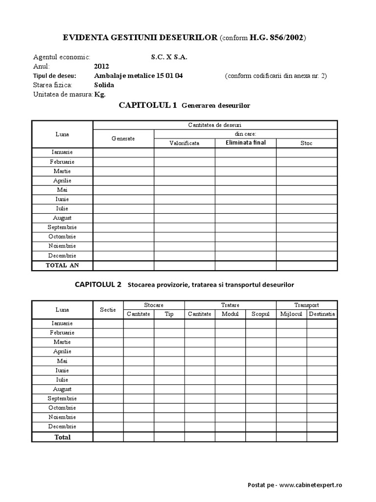 Registru Evidenta Deseuri | PDF