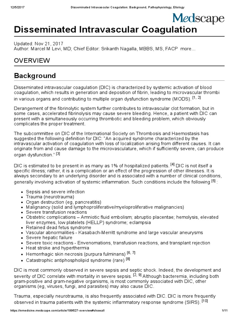 Disseminated Intravascular Coagulation - Background, Pathophysiology ...