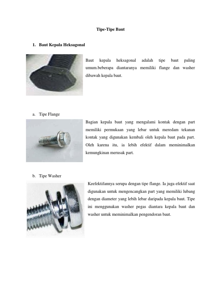 Tipe dan Fungsi Baut serta Ring | PDF | Griya & Taman