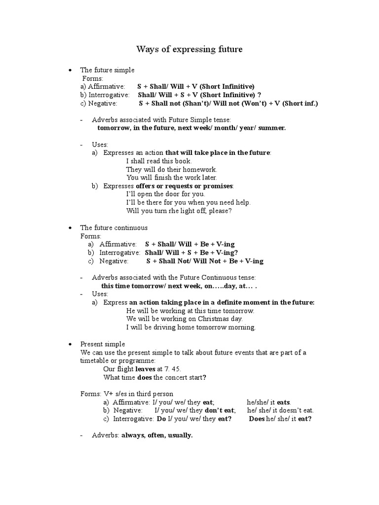 Ways of Expressing Future Theory | PDF | Languages | Language Arts & Discipline