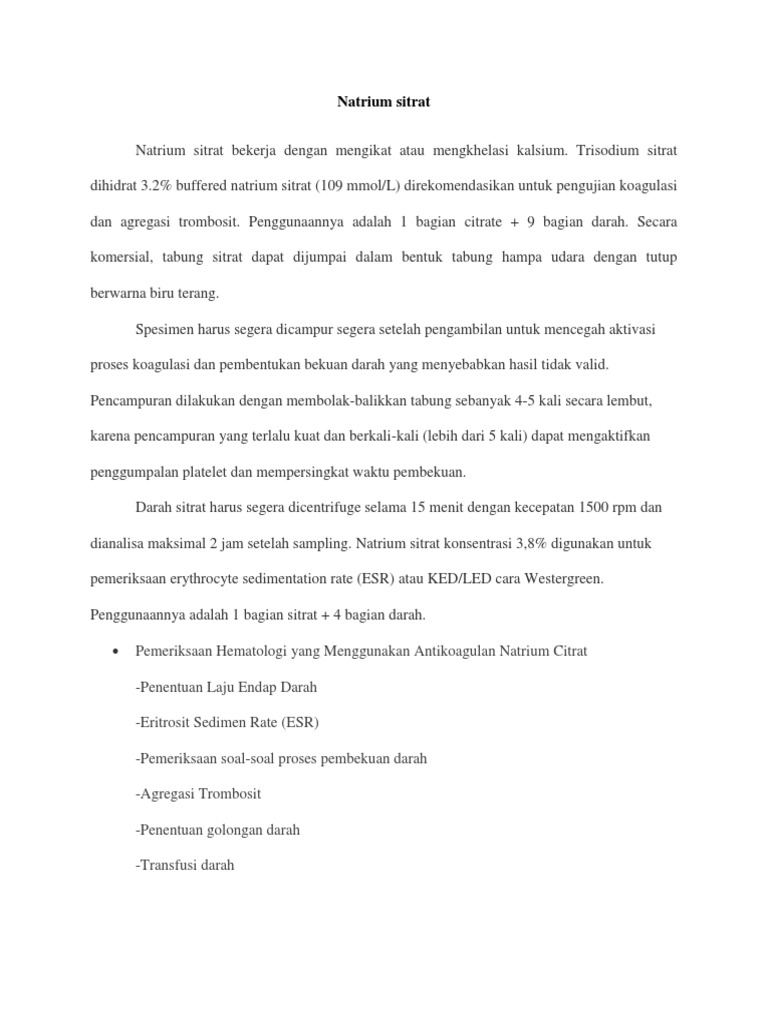 Panduan Penggunaan Natrium Sitrat | PDF | Kesehatan Holistik | Sains ...