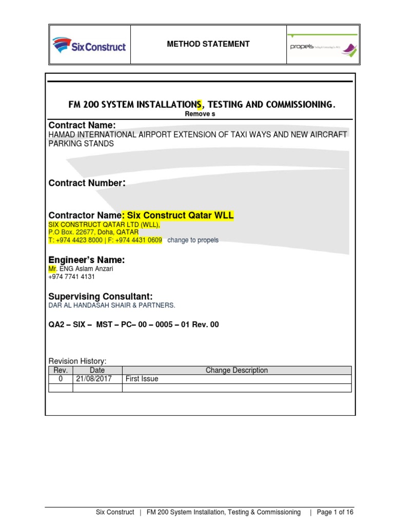 Fm 200 System Installations Testing And Commissioning Contract Name