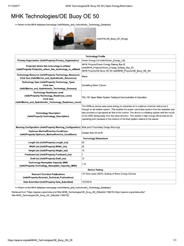 OE Buoy OE 50 - Open Energy Information | PDF