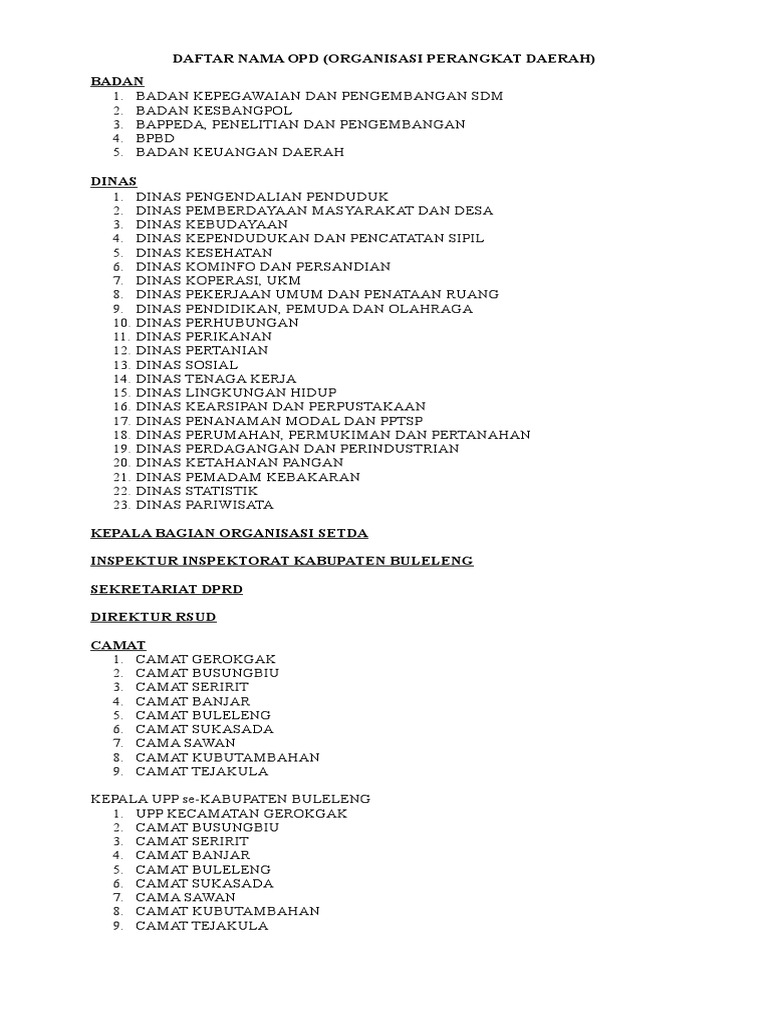 Daftar OPD Kabupaten Buleleng | PDF