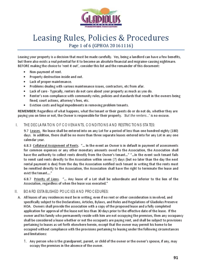 HOA Leasing Guidelines | PDF | Lease | Leasehold Estate