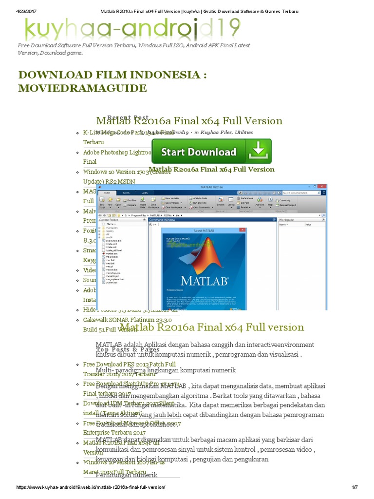 Matlab R2016a Final x64 Full Version - KuyhAa - Gratis Download Software & Games Terbaru | PDF