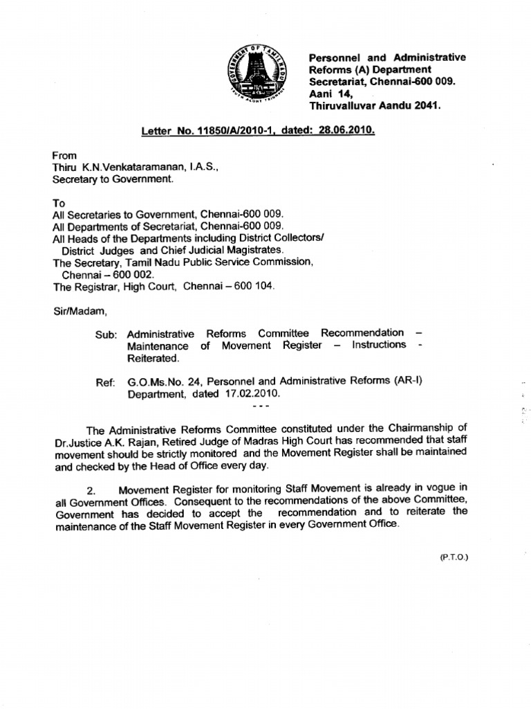 Staff Movement Register 11850 A 2010 1 DT 28.6.2010 | PDF