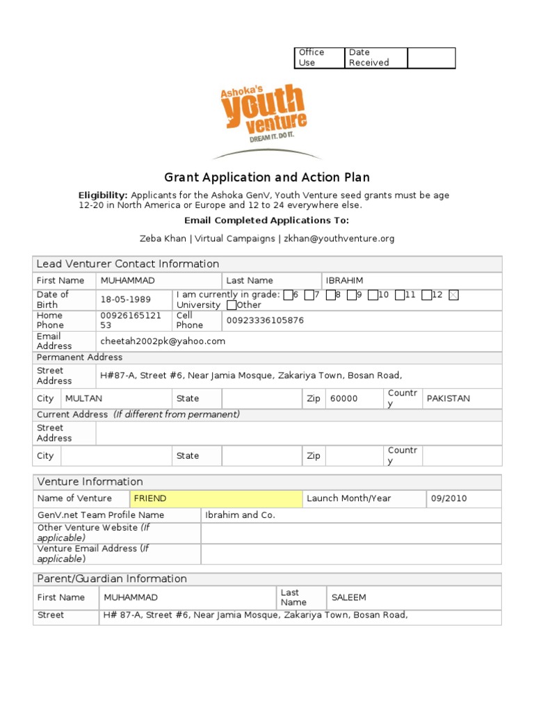 Grant Application and Action Plan: Lead Venturer Contact Information | PDF | Glasses | Computer ...