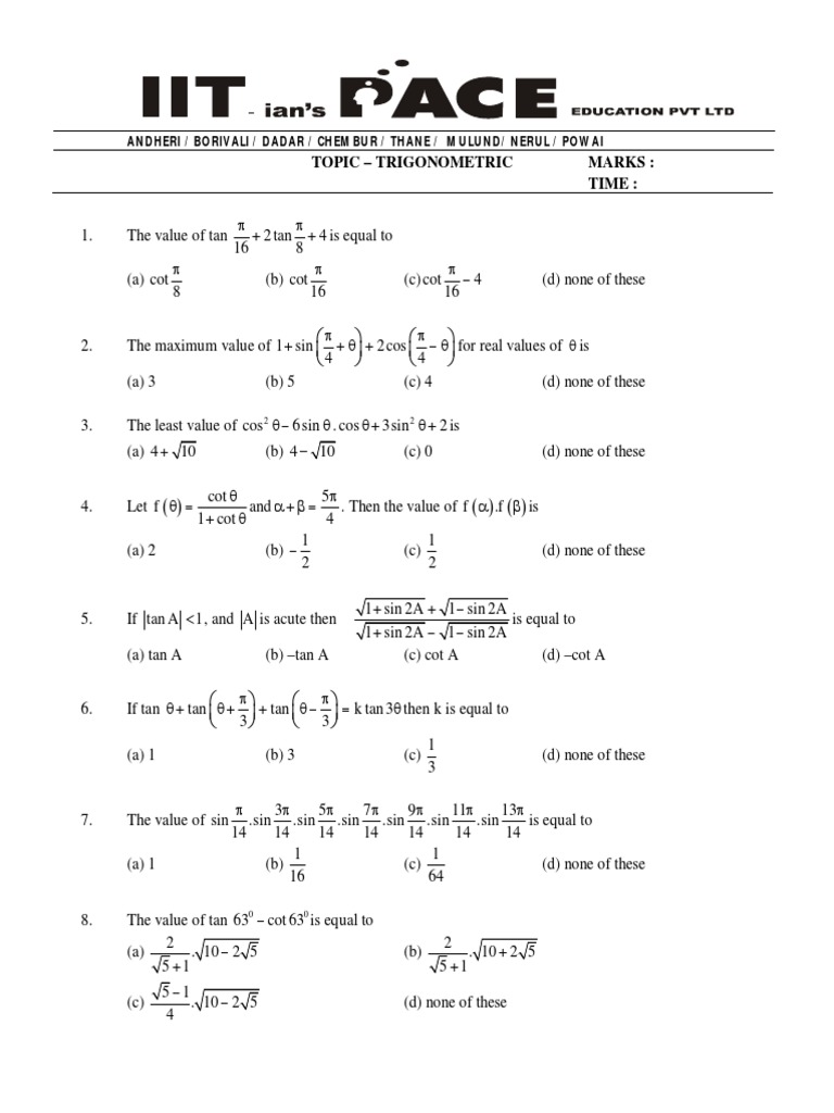 Trigo IIT JEE | PDF | Sine | Trigonometric Functions