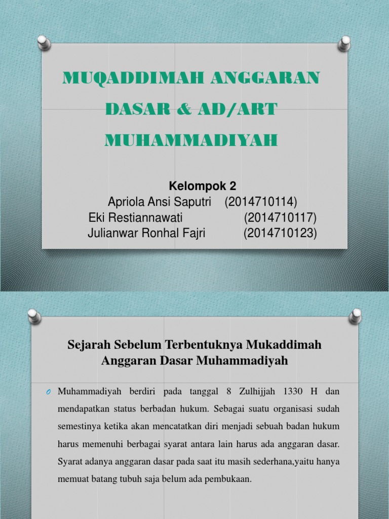 Muqaddimah Anggaran Dasar & Adart Muhammadiyah | PDF
