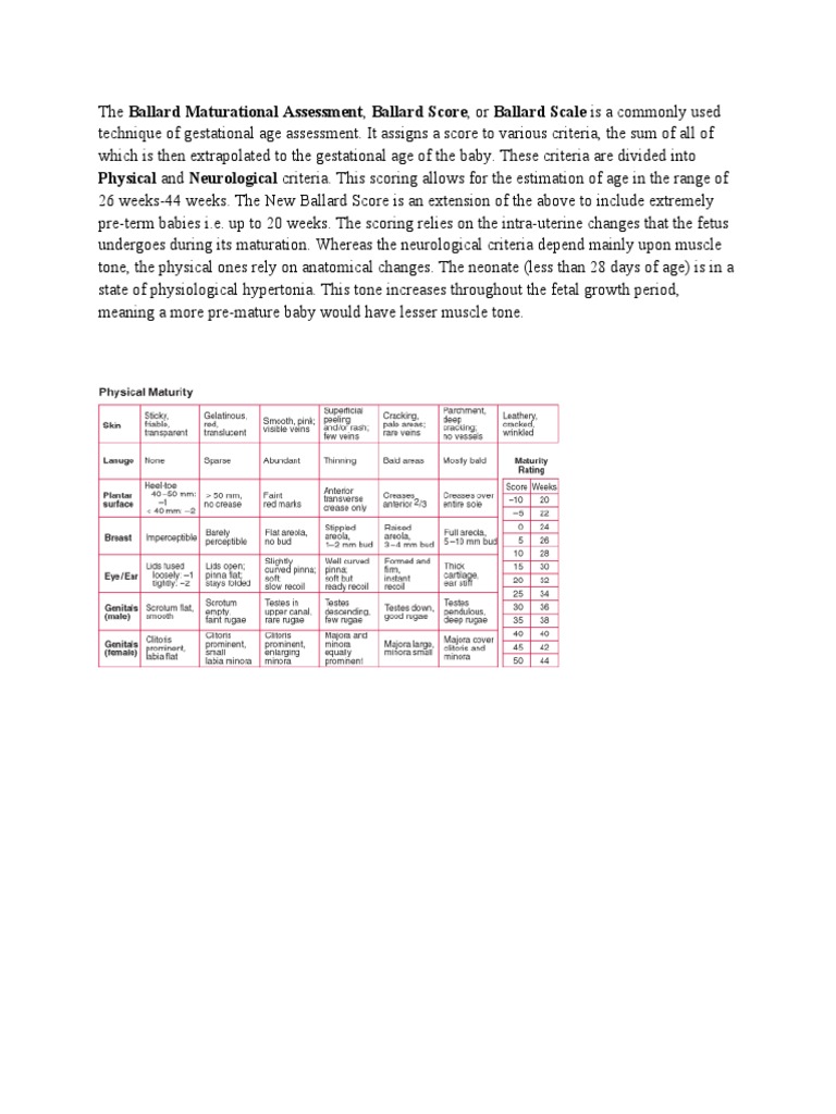 Ballard Maturational Assessment Guide | PDF | Wellness