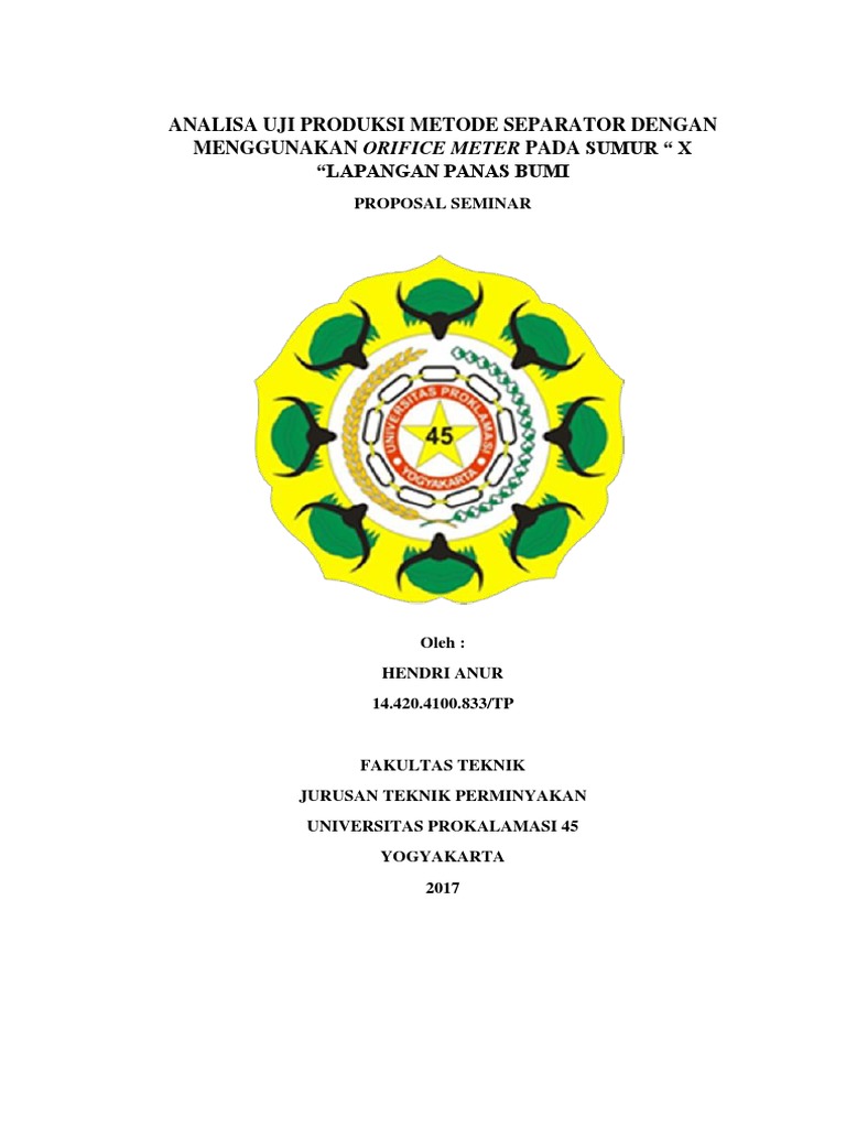 Proposal SEMPRO Analisa Uji Produksi Separator Dengan Metode Orifice ...