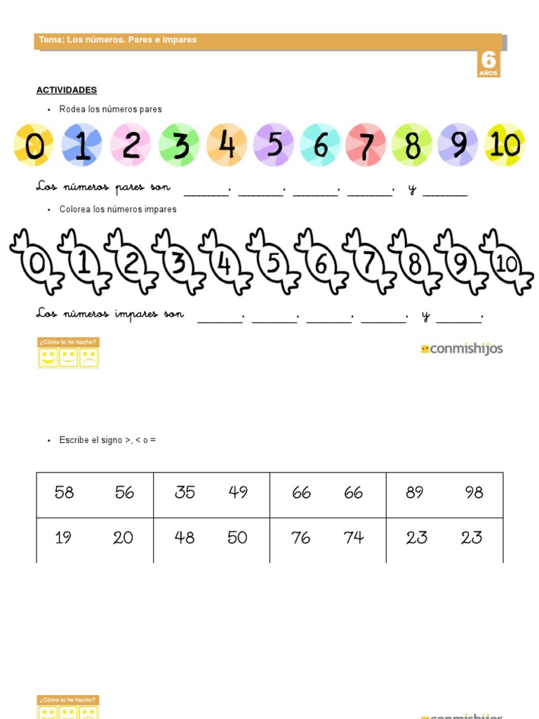 Fichas Numeros Pares Impares